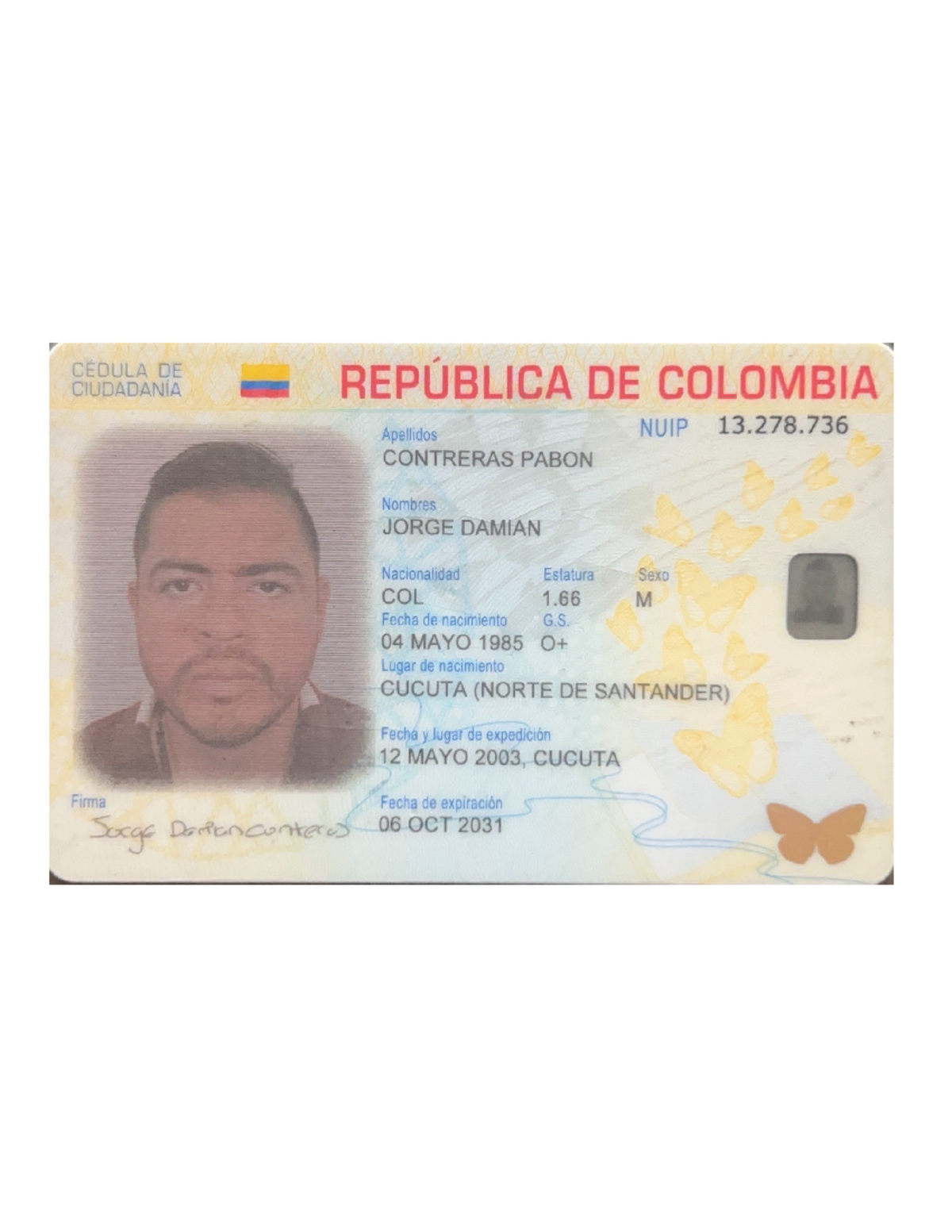 República DE Colombia - CÉDULA DE CIUDADANÍA REPUBLICA DE COLOMBIA NUIP 13.278 Apellidos ...