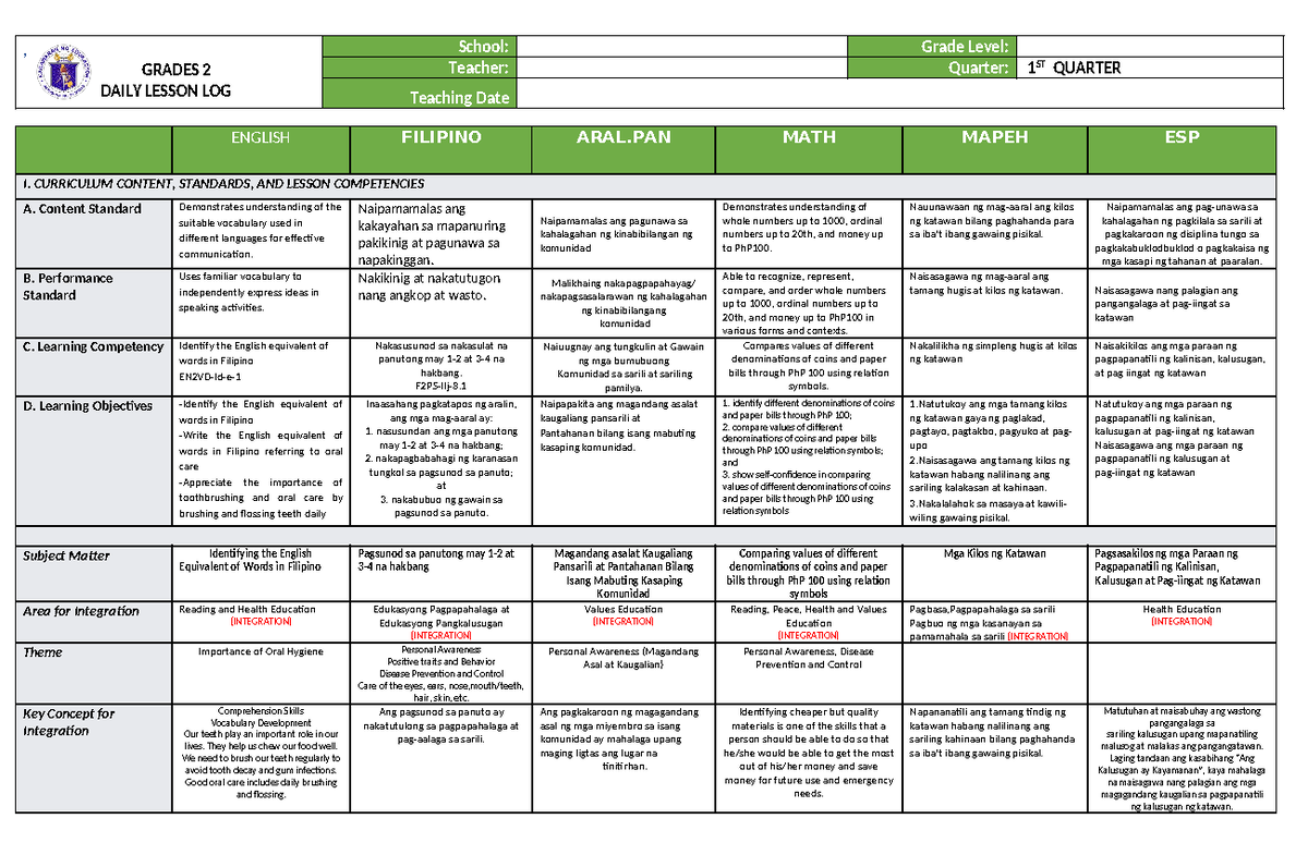 Catch UP Friday Lesson PLAN Grade 2 WEEK 5 - , GRADES 2 DAILY LESSON ...