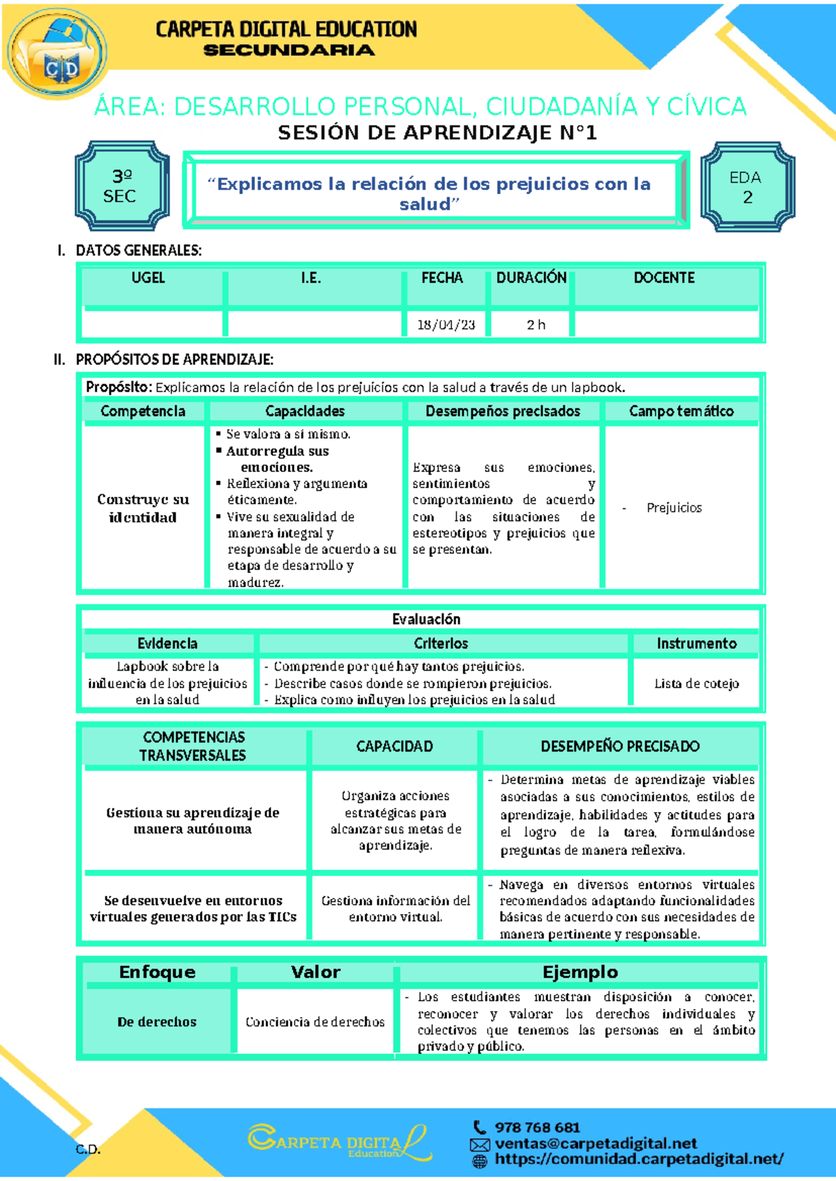 3° Sesión DE Aprendizaje Sesión 2-SEM - SESIÓN DE APRENDIZAJE N° I. DATOS GENERALES: UGEL I ...