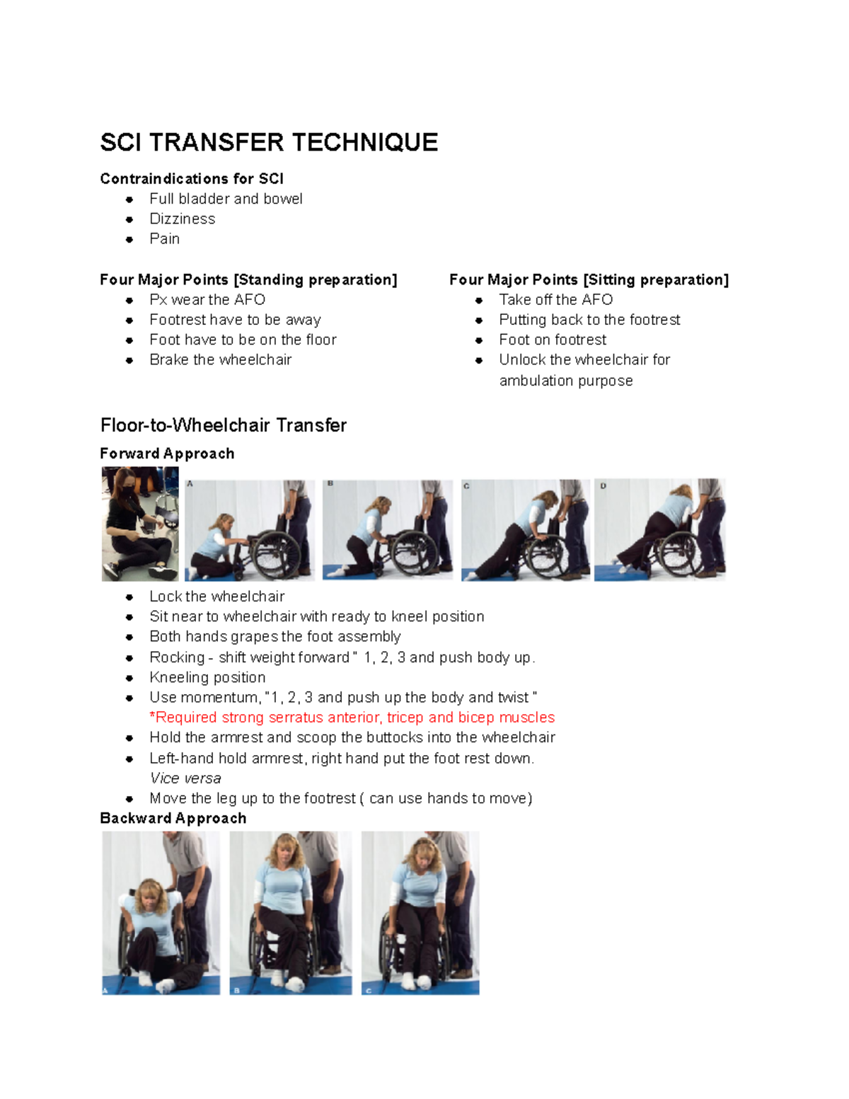 SCI transfer technique - SCI TRANSFER TECHNIQUE Contraindications for ...