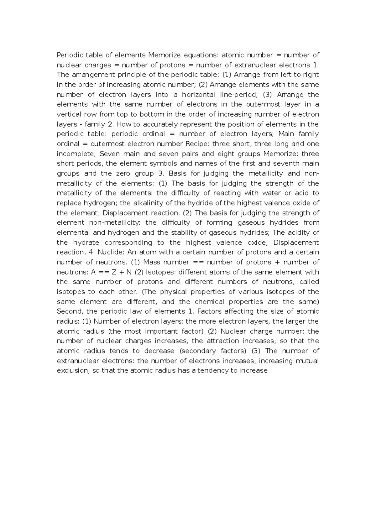 Periodic table of elements Memorize equations - The arrangement ...