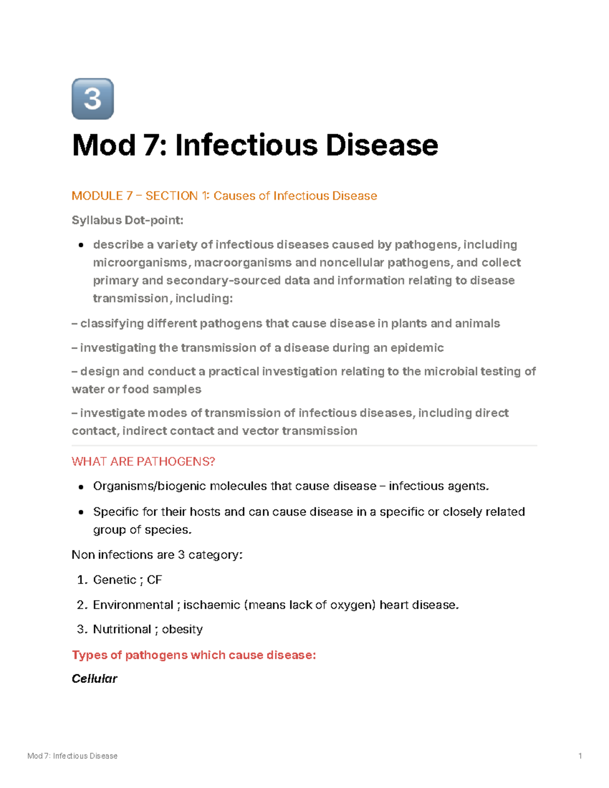 Mod 7 bio draft notes - 󾠰 Mod 7: Infectious Disease MODULE 7 SECTION 1 ...