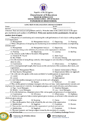 Organization and Management Quarter 1 Module 4 - Republic of the ...