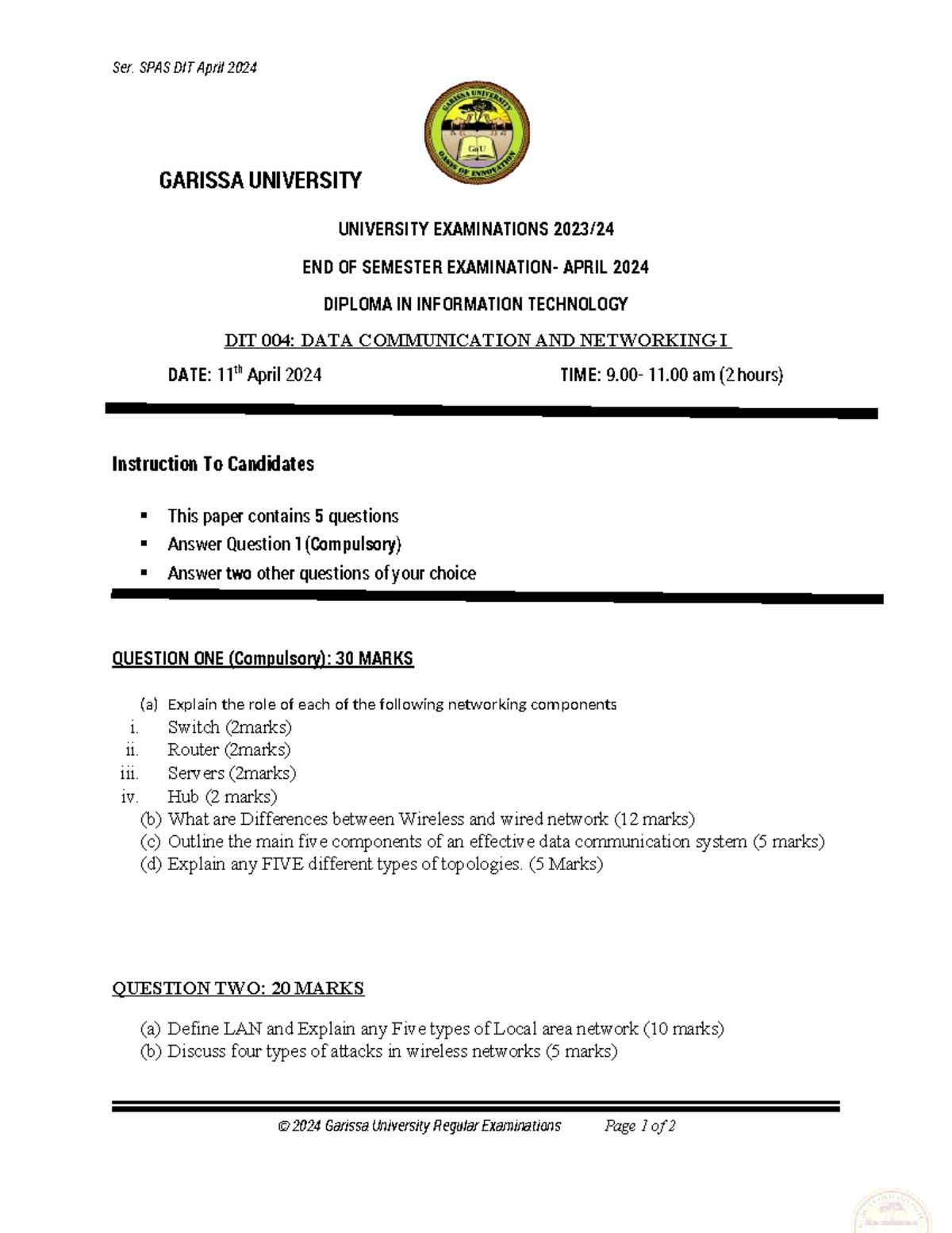 Dit 004 Lecture Notes Ser Spas Dit April 2024 Garissa University