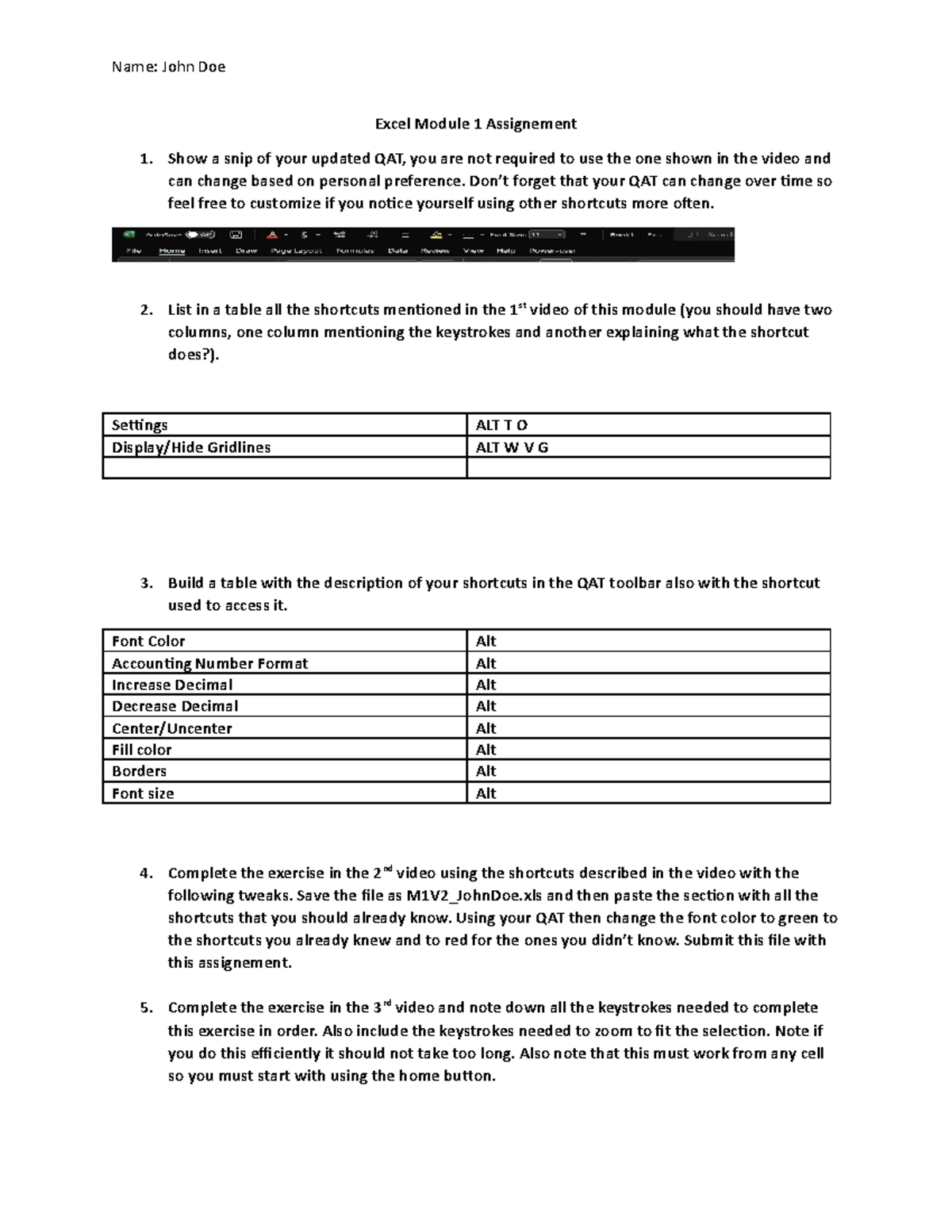 Excel Module 1 Assignement - Name: John Doe Excel Module 1 Assignement ...