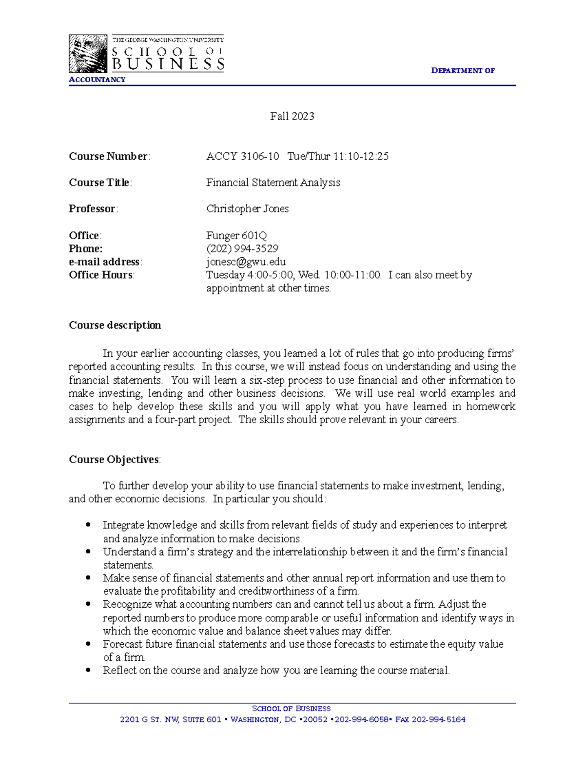 Syllabus Fall 2023 - DEPARTMENT OF ACCOUNTANCY Fall 2023 Course Number ...