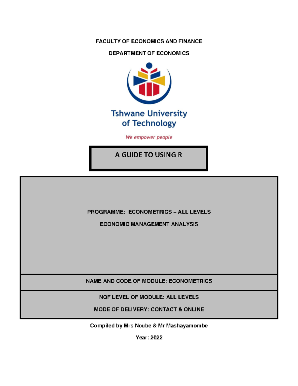 Economics notes - FACULTY OF ECONOMICS AND FINANCE DEPARTMENT OF ...