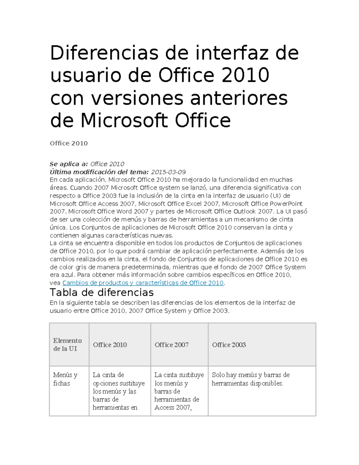 Diferenciade interfaz - Diferencias de interfaz de usuario de Office ...