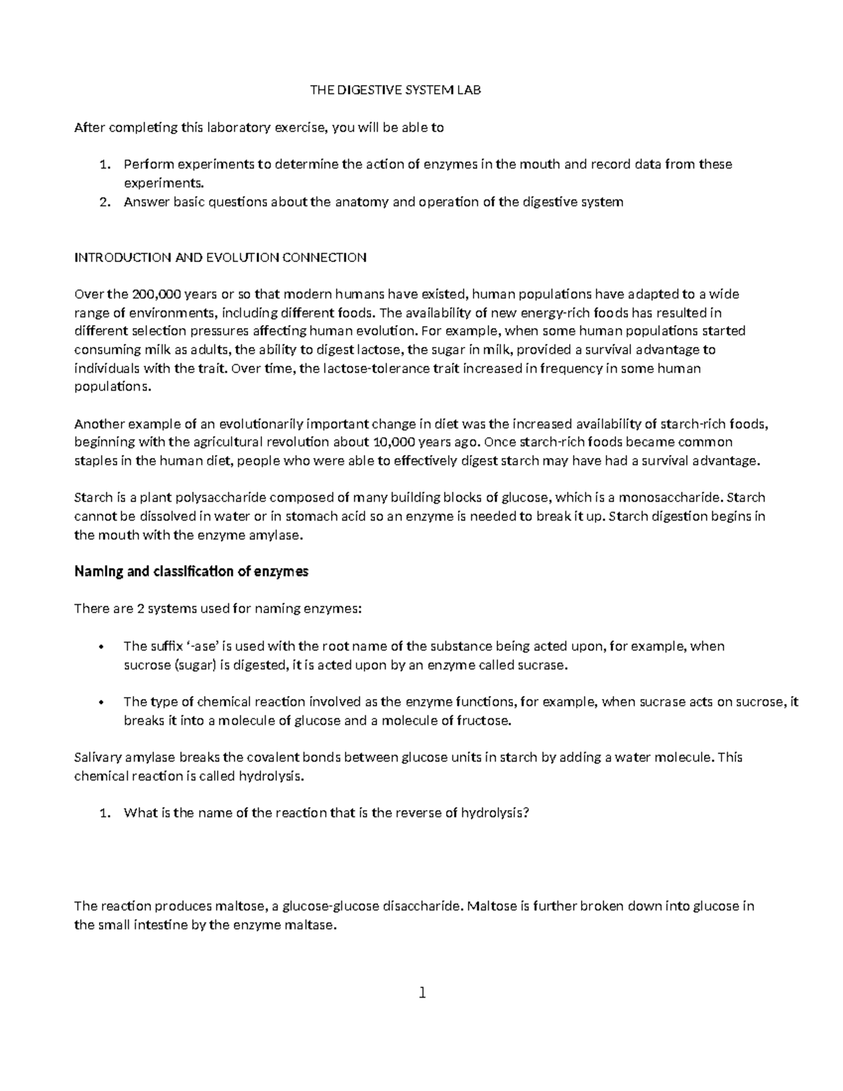 Digestive System Lab Fa 21 - THE DIGESTIVE SYSTEM LAB After completing ...