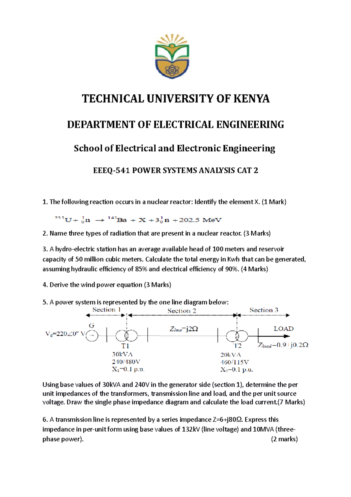 CAT 541 - Uni exams - TECHNICAL UNIVERSITY OF KENYA DEPARTMENT OF ...
