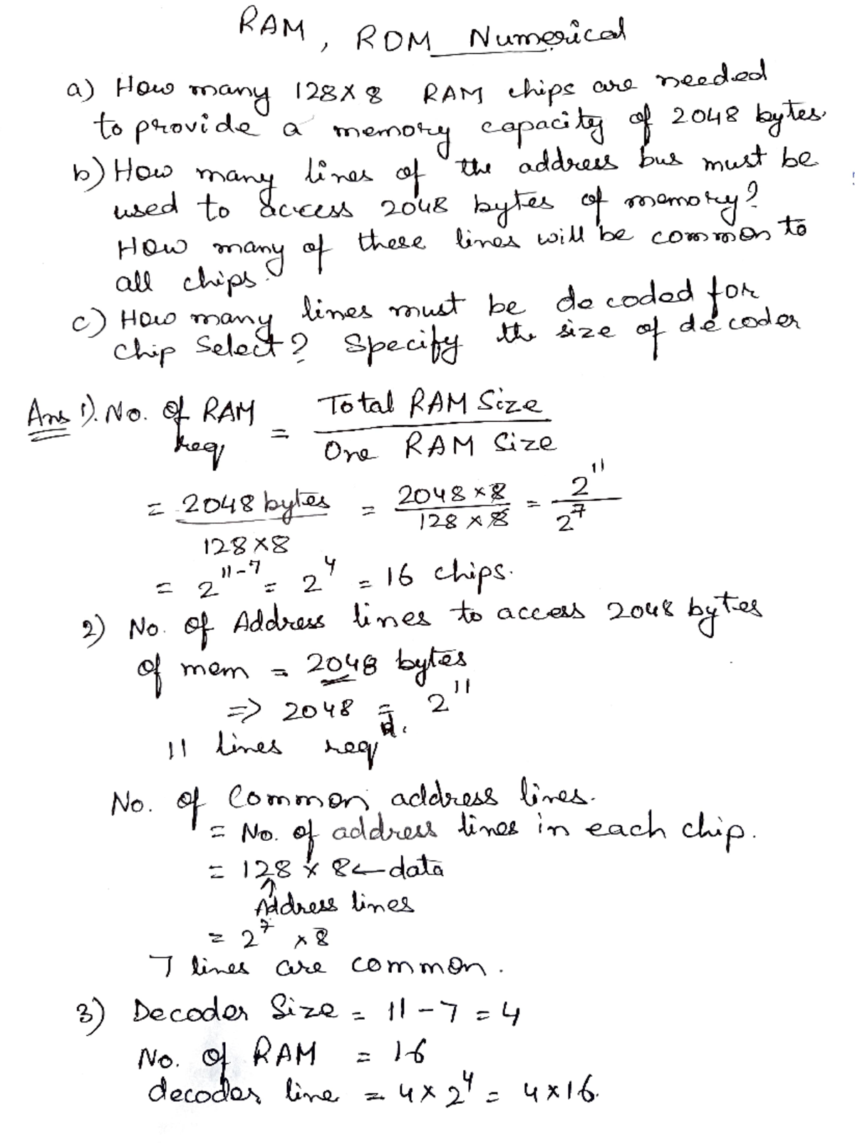 Numerical COA - coa notes my easy - RAM ROM Numesuca a) Hoo many 128X g ...