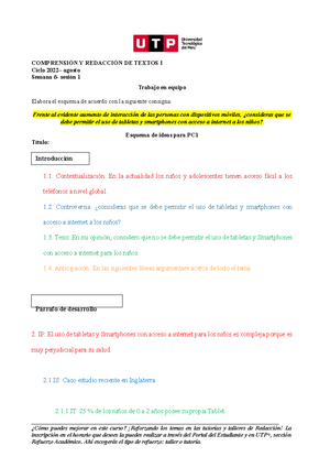 PC1 - Texto argumentativo - Práctica calificada 1 Comprensión y Redacción de Textos 1 1. Logro a ...