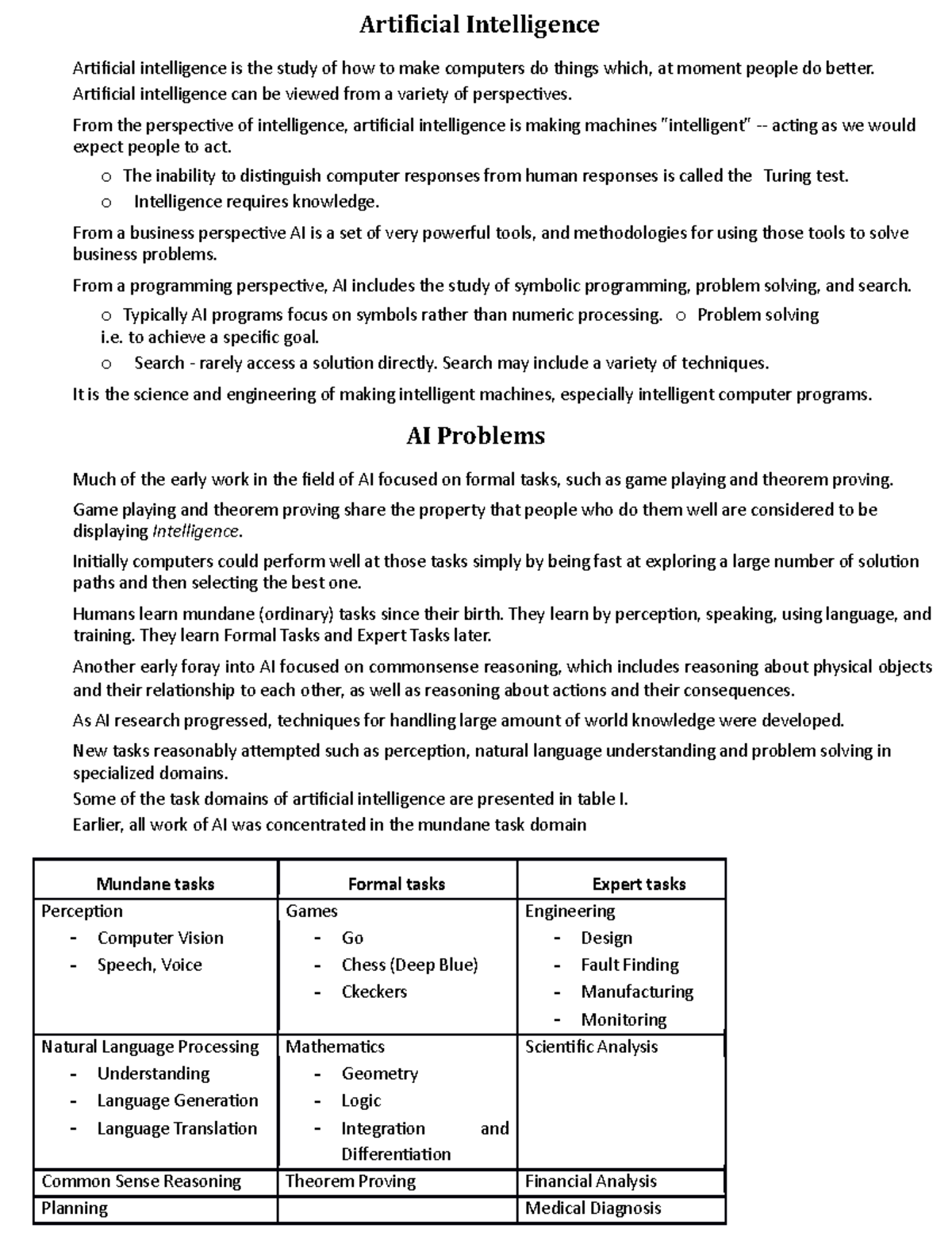 Artificial Intelligence 1 - Artificial Intelligence Artificial ...