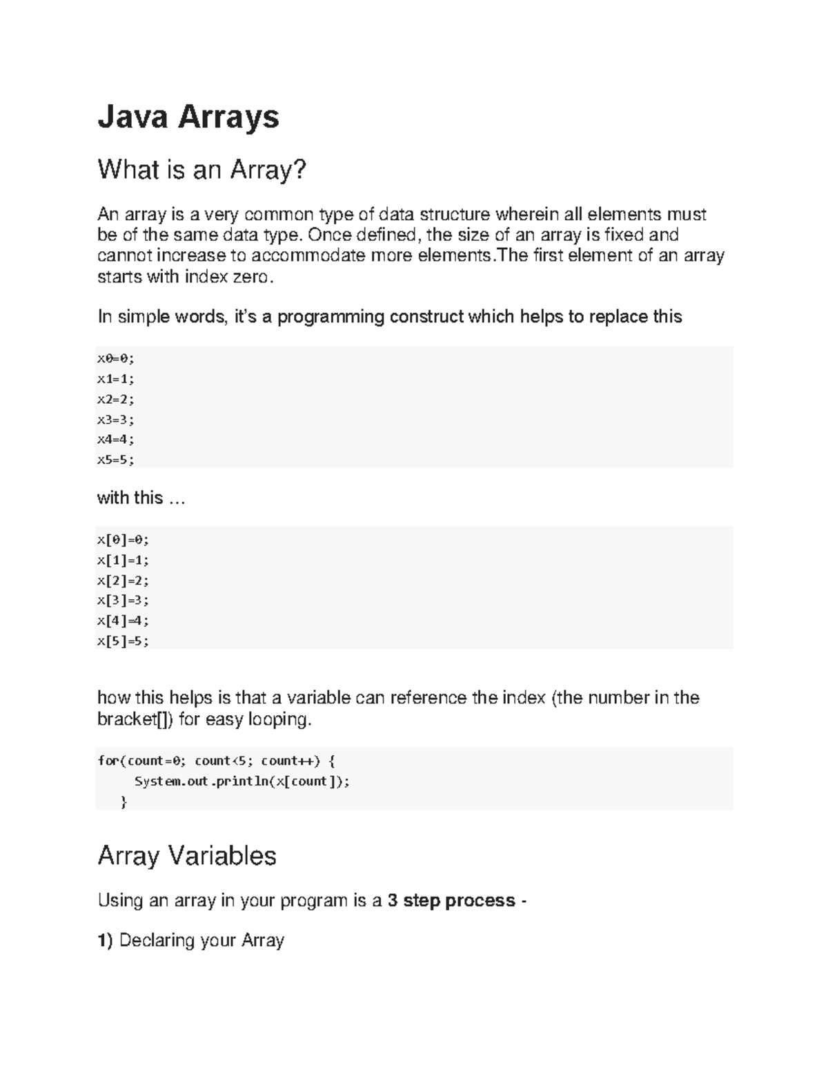 Java Arrays Once Defined The Size Of An Array Is Fixed And Cannot