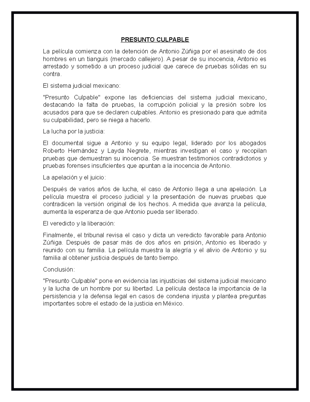 Presunto Culpable - PRESUNTO CULPABLE La película comienza con la ...