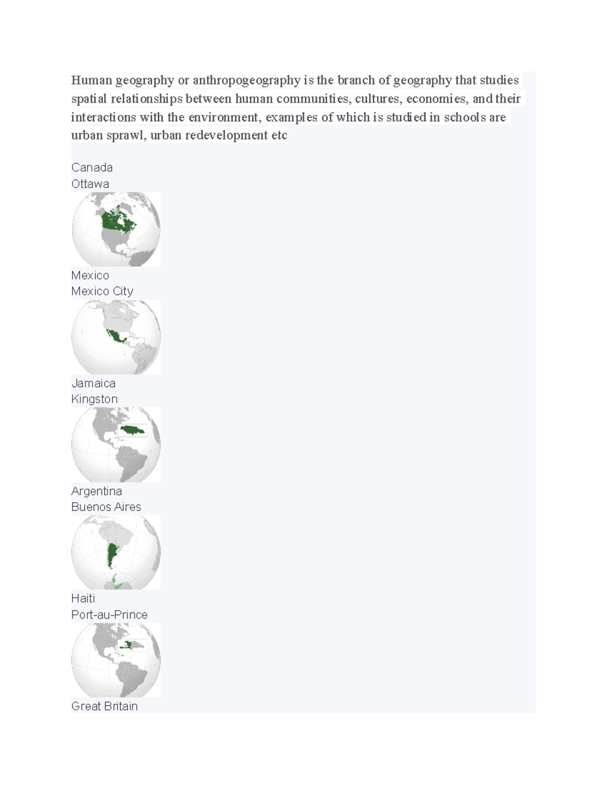 Geog 4885 notes pt 1 - Human geography or anthropogeography is the ...