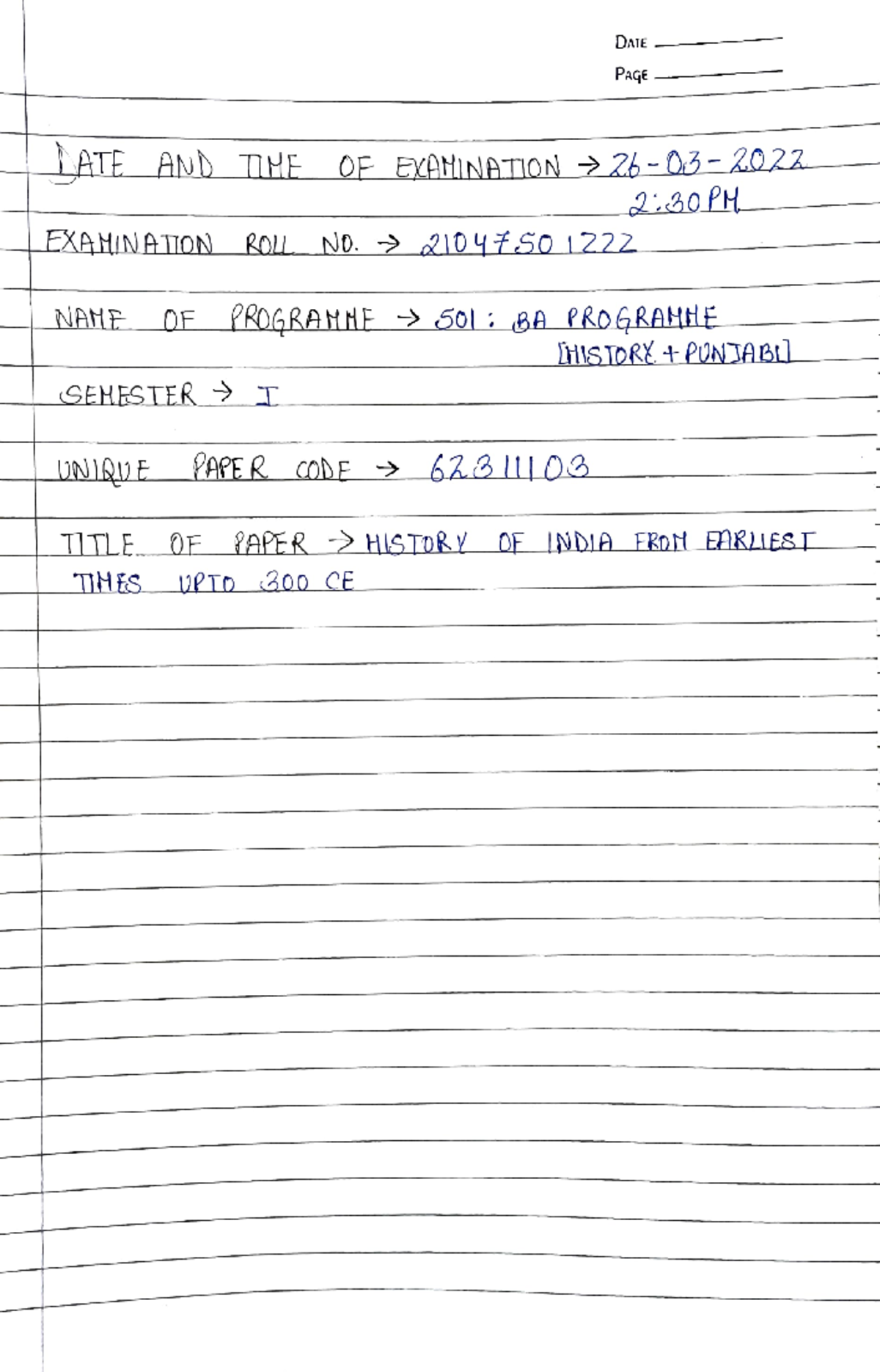 Ans 2 - Past 10 years - DATE PAGE ATE AND TIHE OF EXAHINATION 26-0d ...