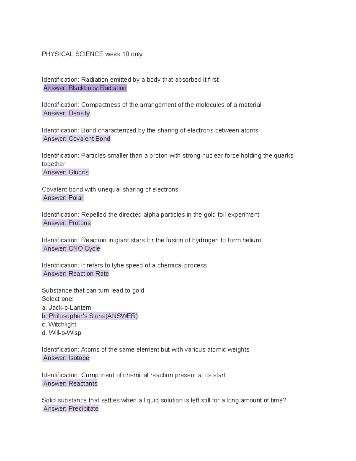 Physical Science week 10 only - PHYSICAL SCIENCE week 10 only ...