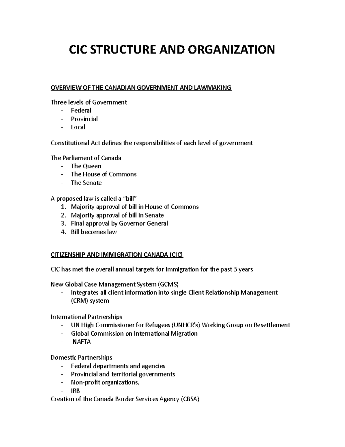 Notes-Citizenship and Immigration Canada Structure and Organization ...