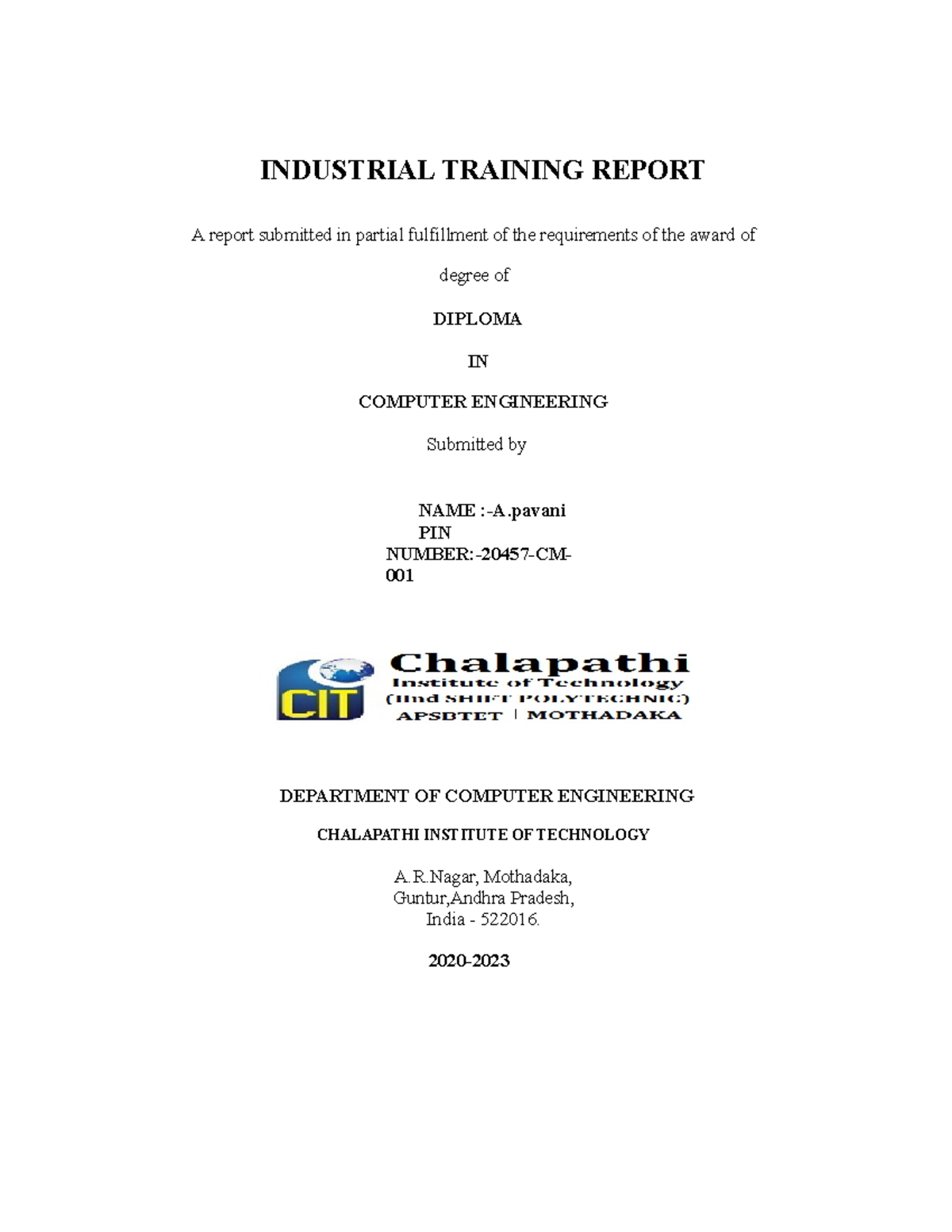 Industrial Training Report - INDUSTRIAL TRAINING REPORT A report submitted in partial ...