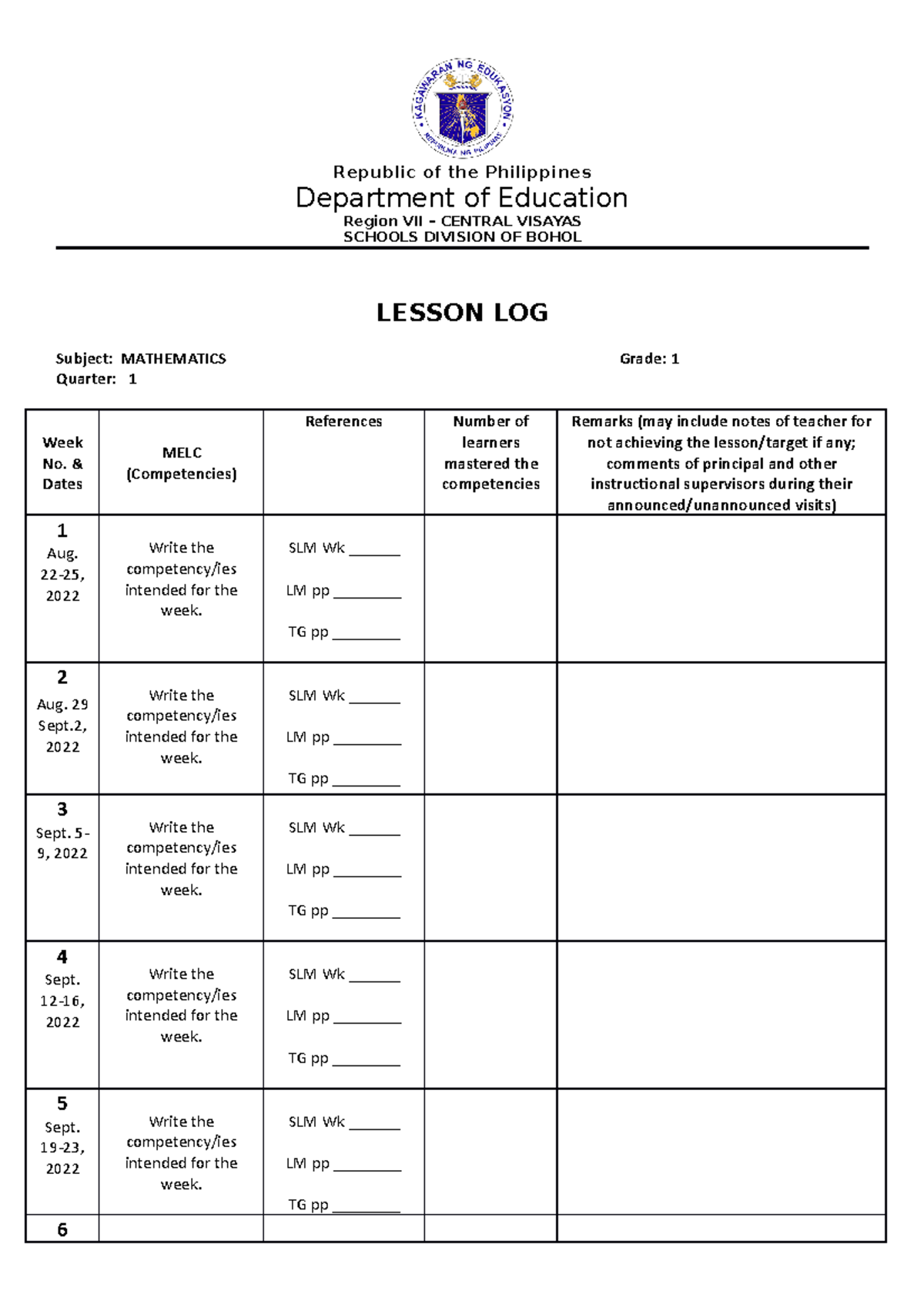 Lesson Log in Math - Republic of the Philippines Department of ...