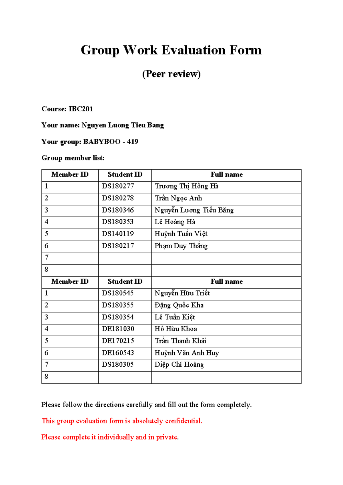 SP24-Group Work Evaluation Form - Group Work Evaluation Form (Peer ...
