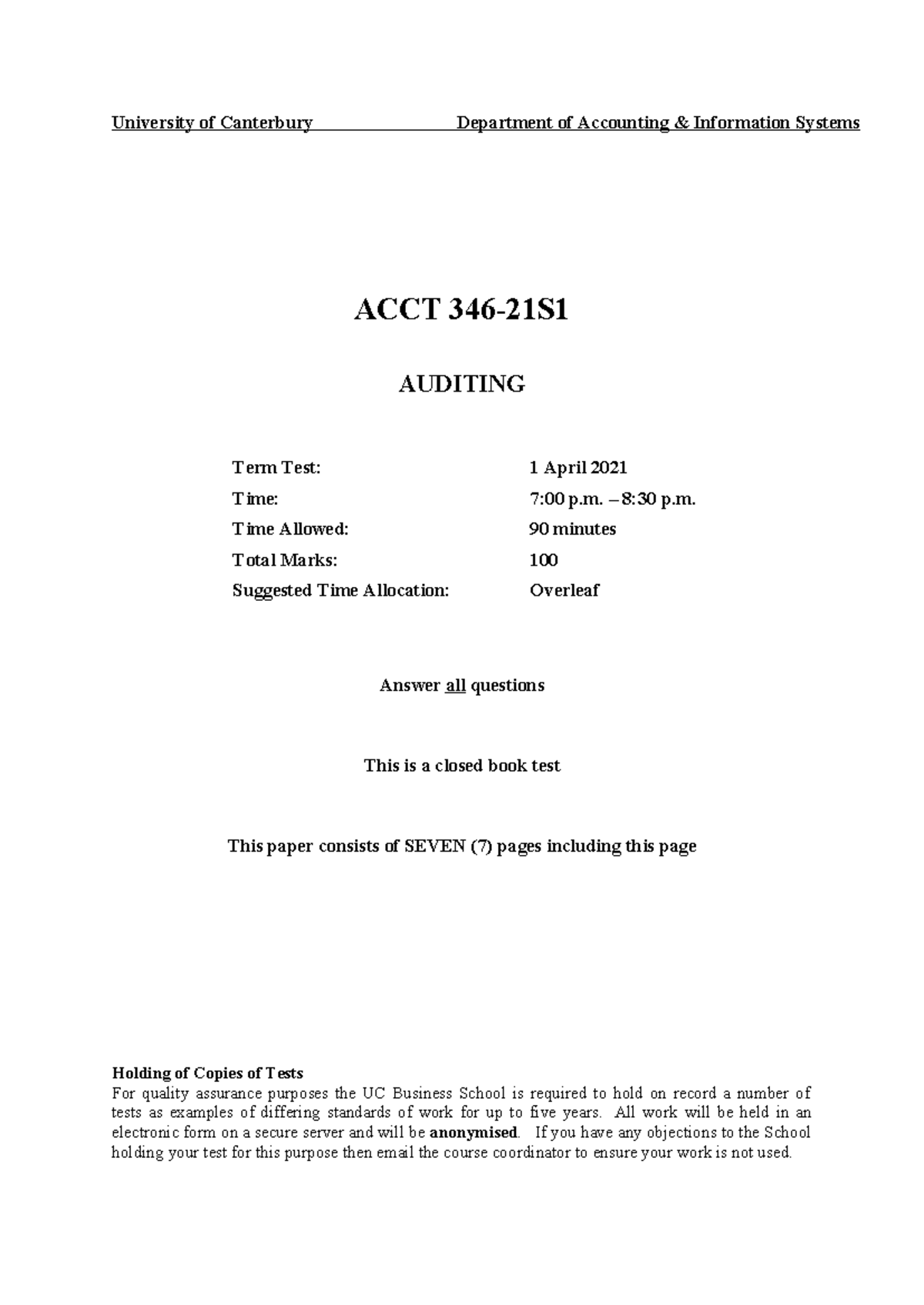 ACCT346-21S1 Test - University of Canterbury Department of Accounting ...