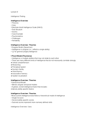 Lecture 19 notes clinical psychology - Lecture 19 Science and ...