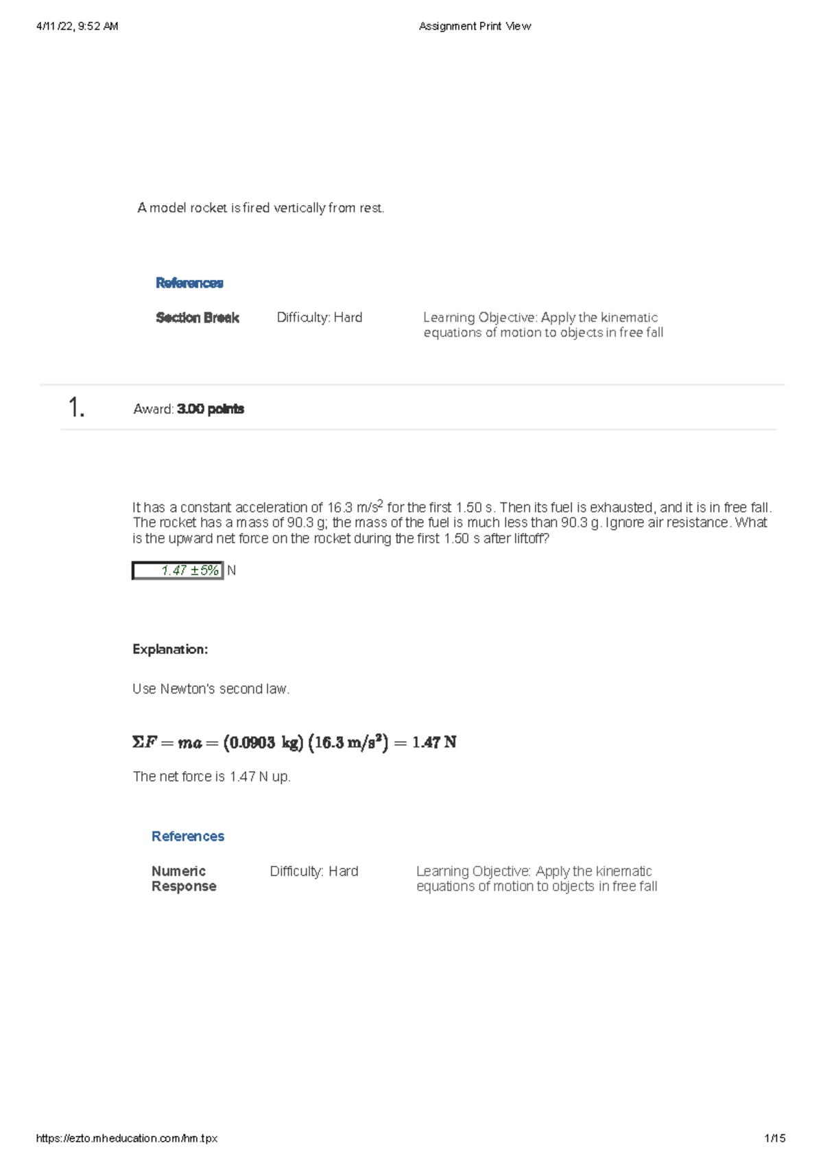 UNIT Test 3 Memo - unit test 3 memo - 1. Award: 3 points A model rocket ...