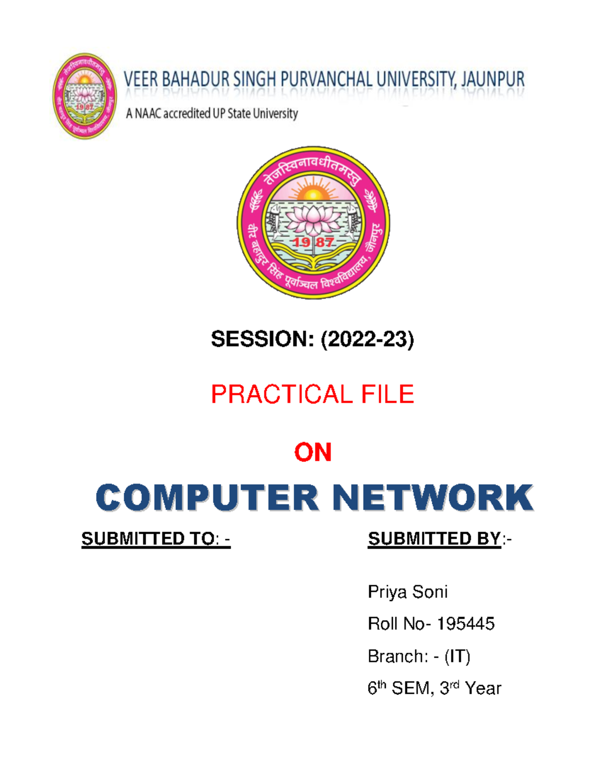 Cn new - This is Computer Network Files - SESSION: (2022-23) PRACTICAL ...