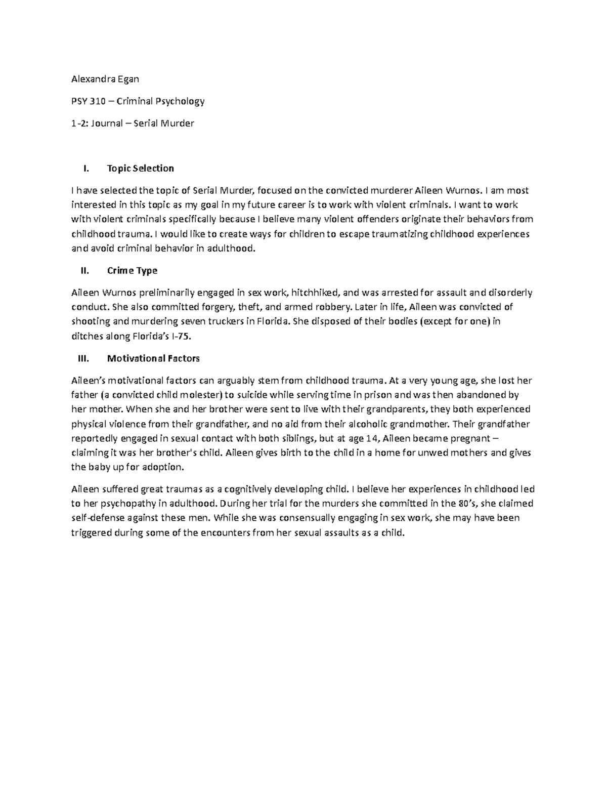 Criminal Psychology - Serial Murder Journal Topic Selection - Alexandra ...