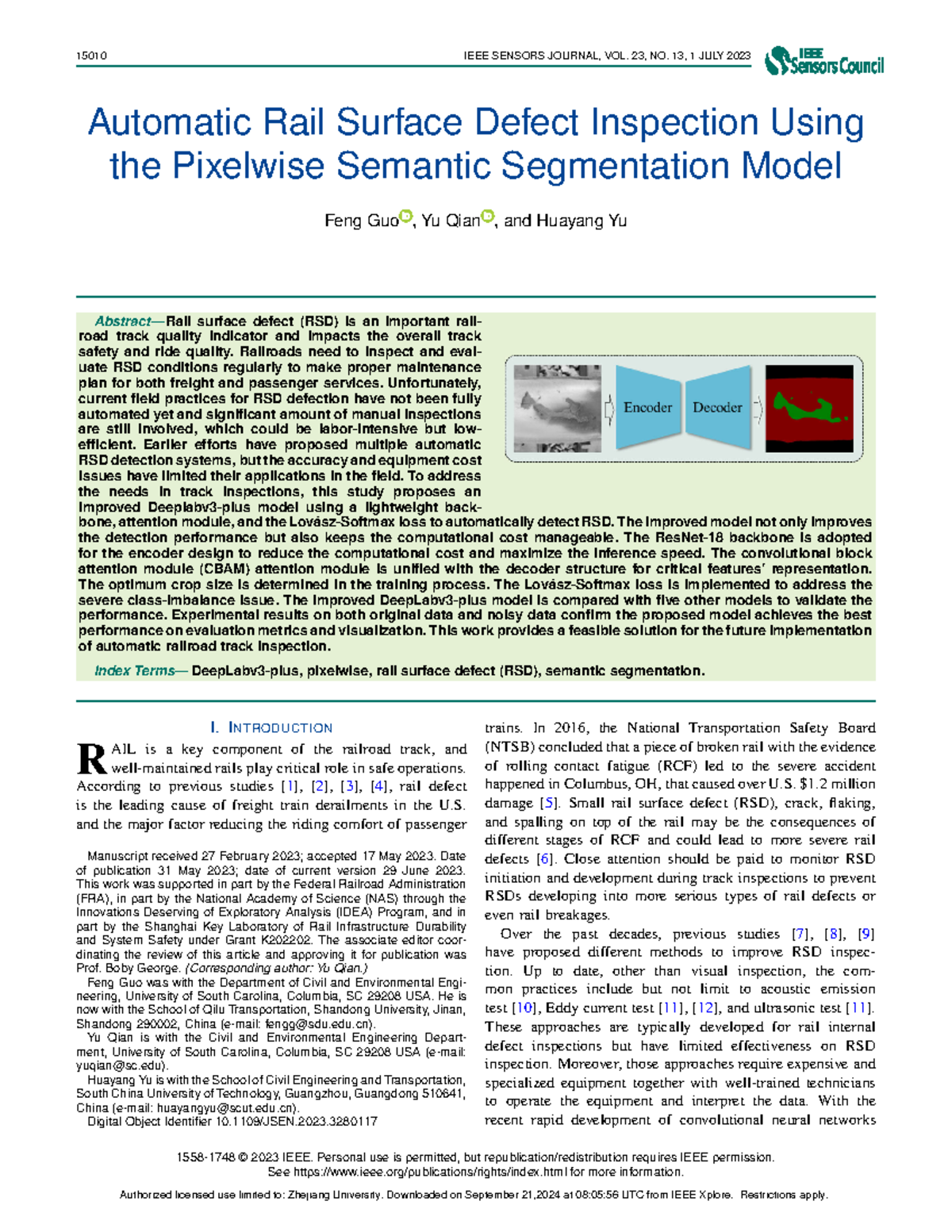 Automatic Rail Surface Defect Inspection Using the Pixelwise Semantic Segmentati - 15010 IEEE ...