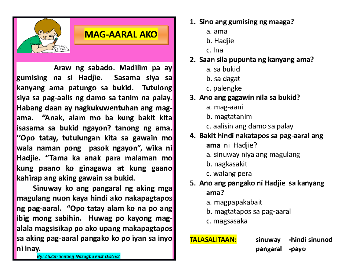 Localized Reading Materials IN Filipino - Araw ng sabado. Madilim pa ay ...