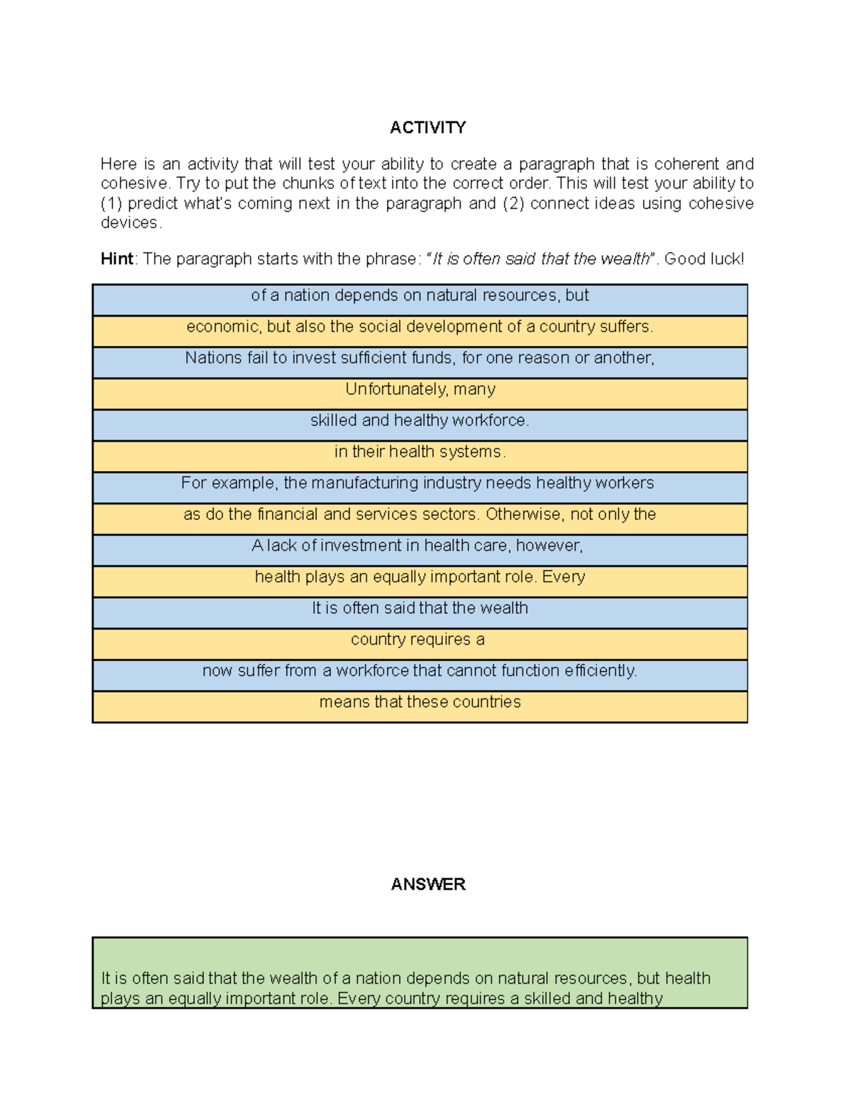 Coherent - answers - ACTIVITY Here is an activity that will test your ...
