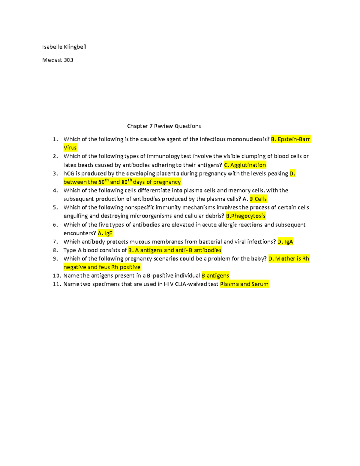 Chapter 7 review questions - Isabelle Klingbeil Medast 303 Chapter 7 ...