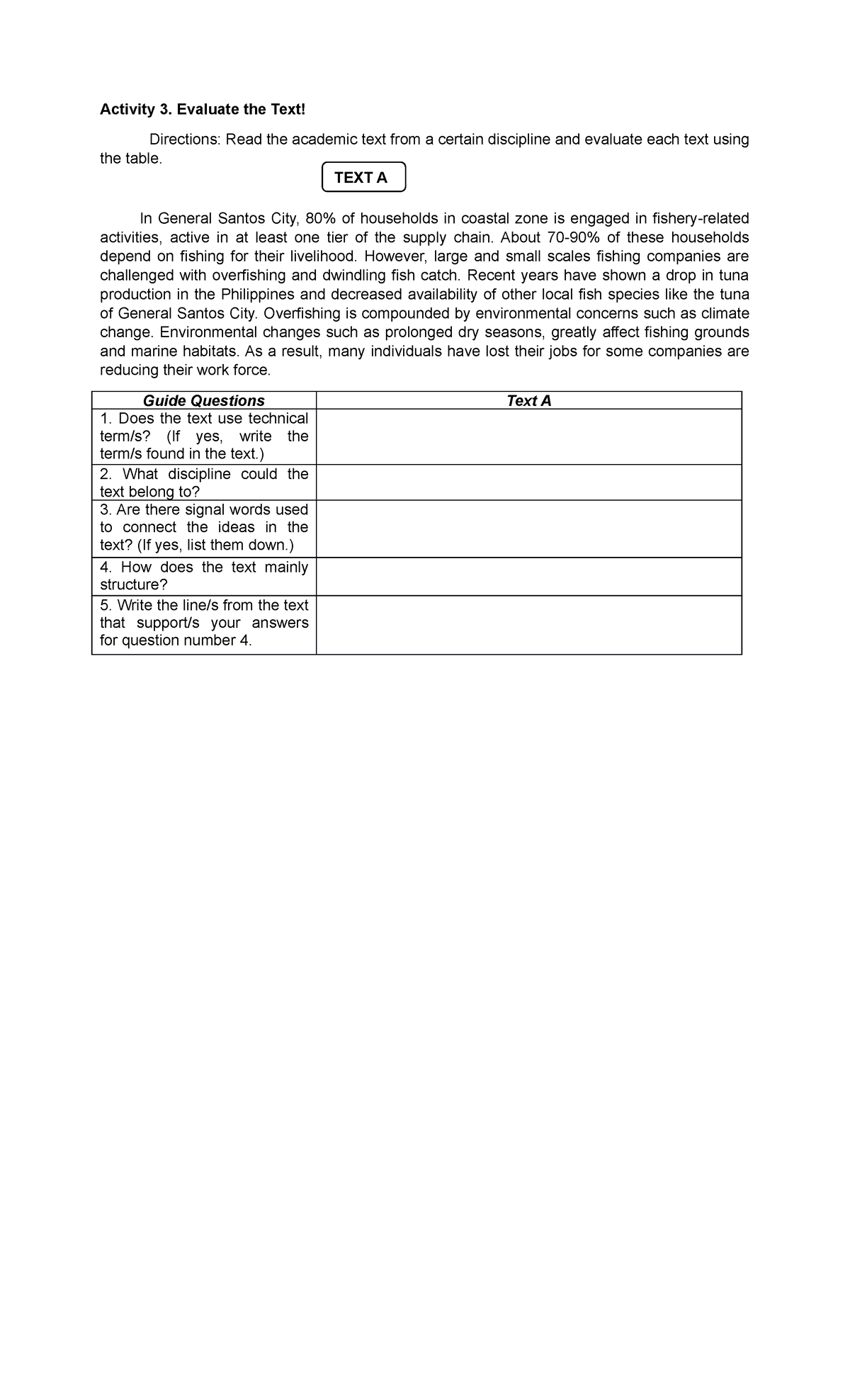 EAPP Activity 2 - Activity 3. Evaluate the Text! Directions: Read the ...