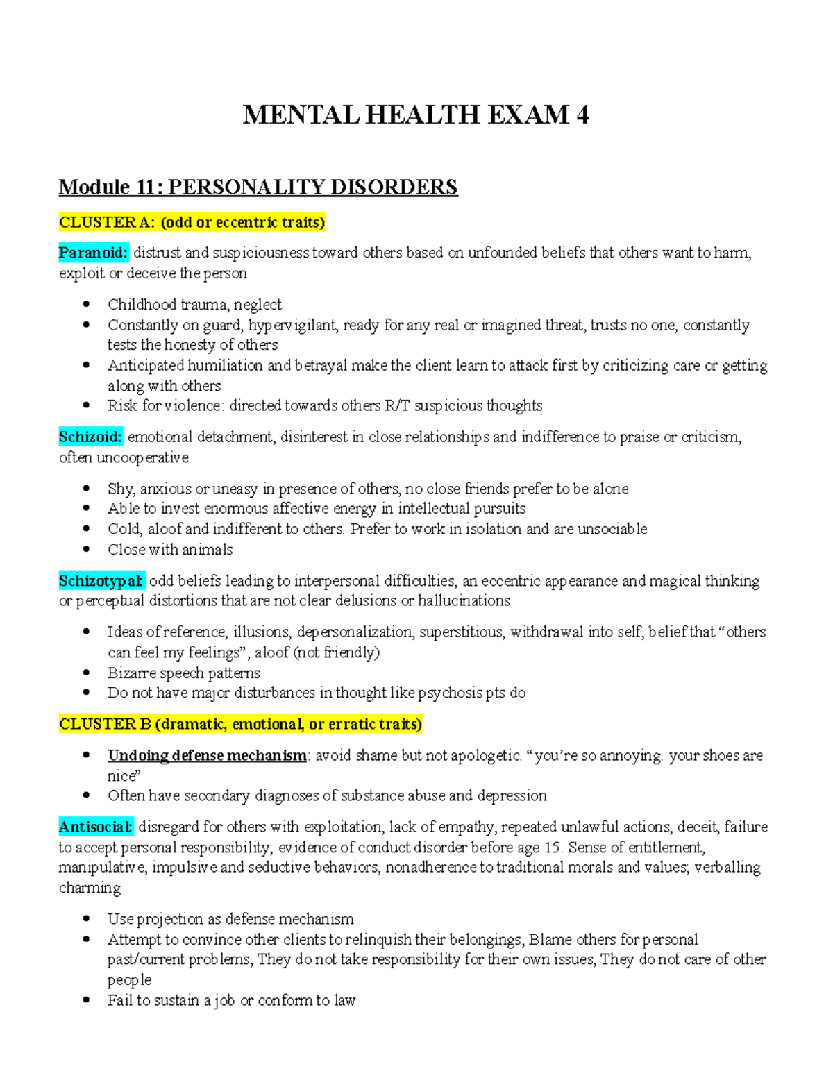 Mental Health EXAM 4 - NOTES FOR EXAM 4 - MENTAL HEALTH EXAM 4 Module ...