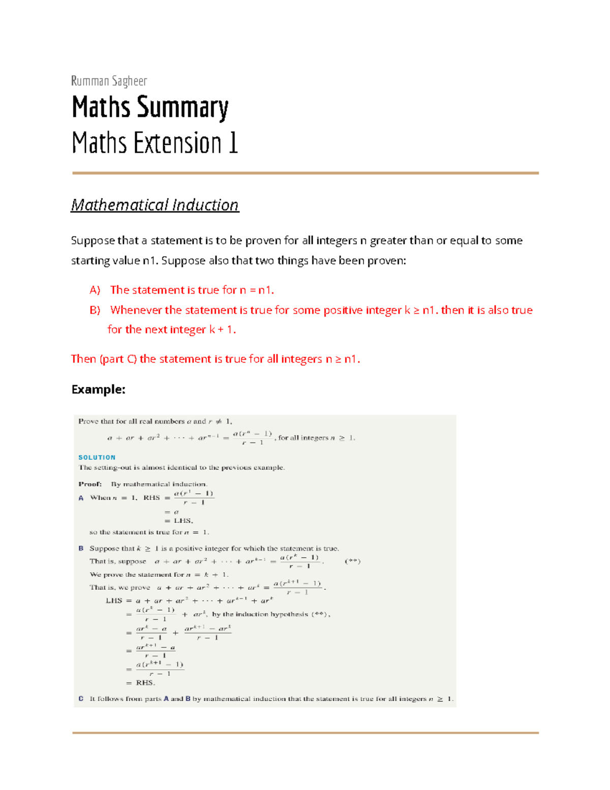 EXT 1 Summary - Maths - Rumman Sagheer Maths Summary Maths Eension 1 ...
