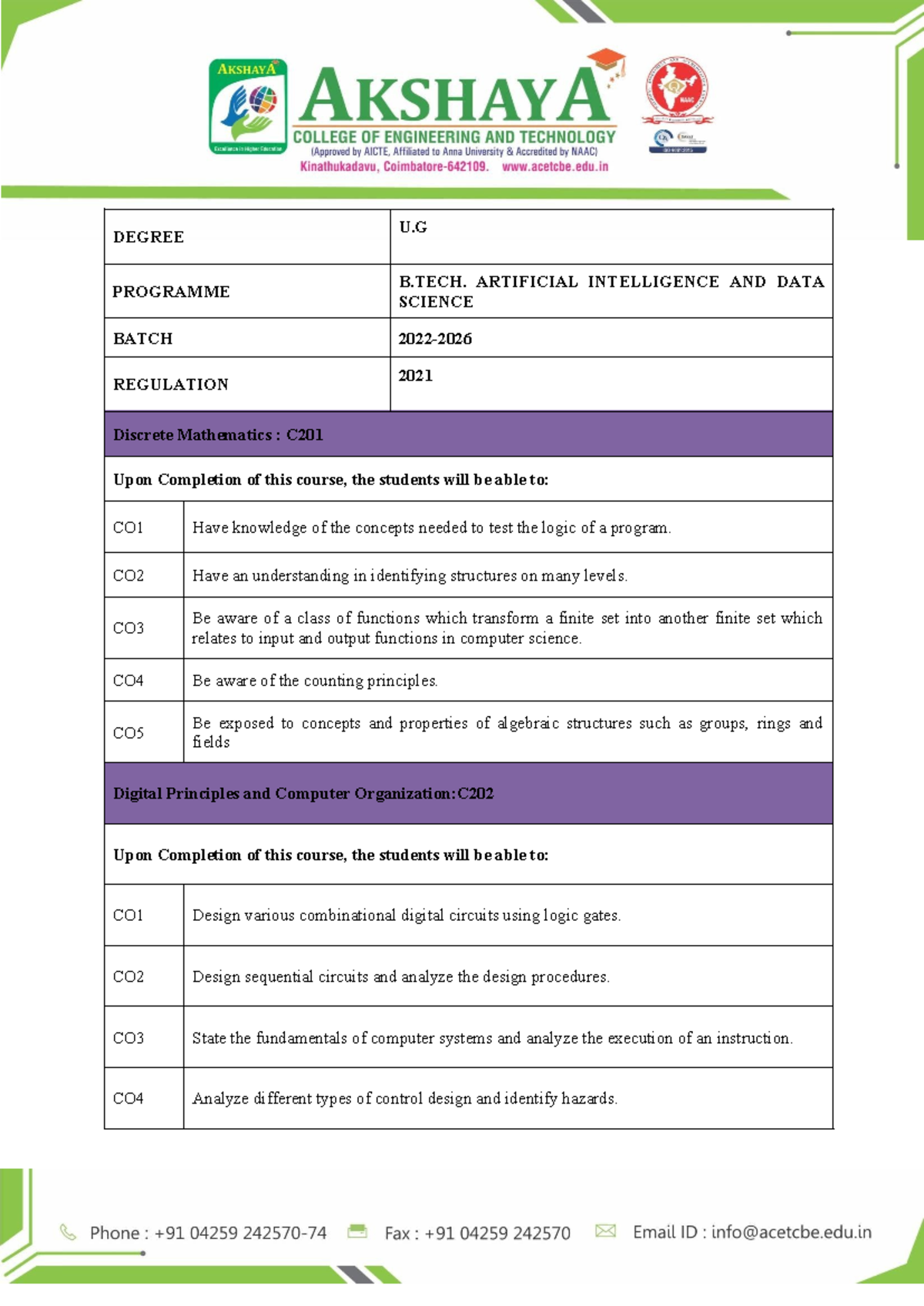 2021 Regulation Syllabus AIDS - DEGREE U PROGRAMME B. ARTIFICIAL ...
