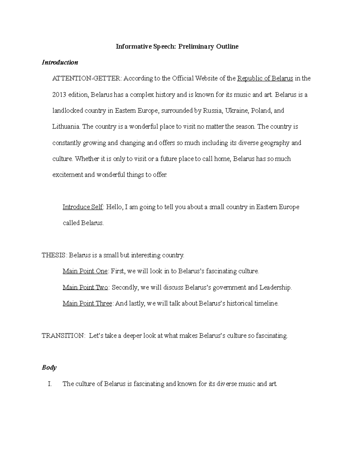 Public Speaking Speech 2 - Informative Speech: Preliminary Outline ...