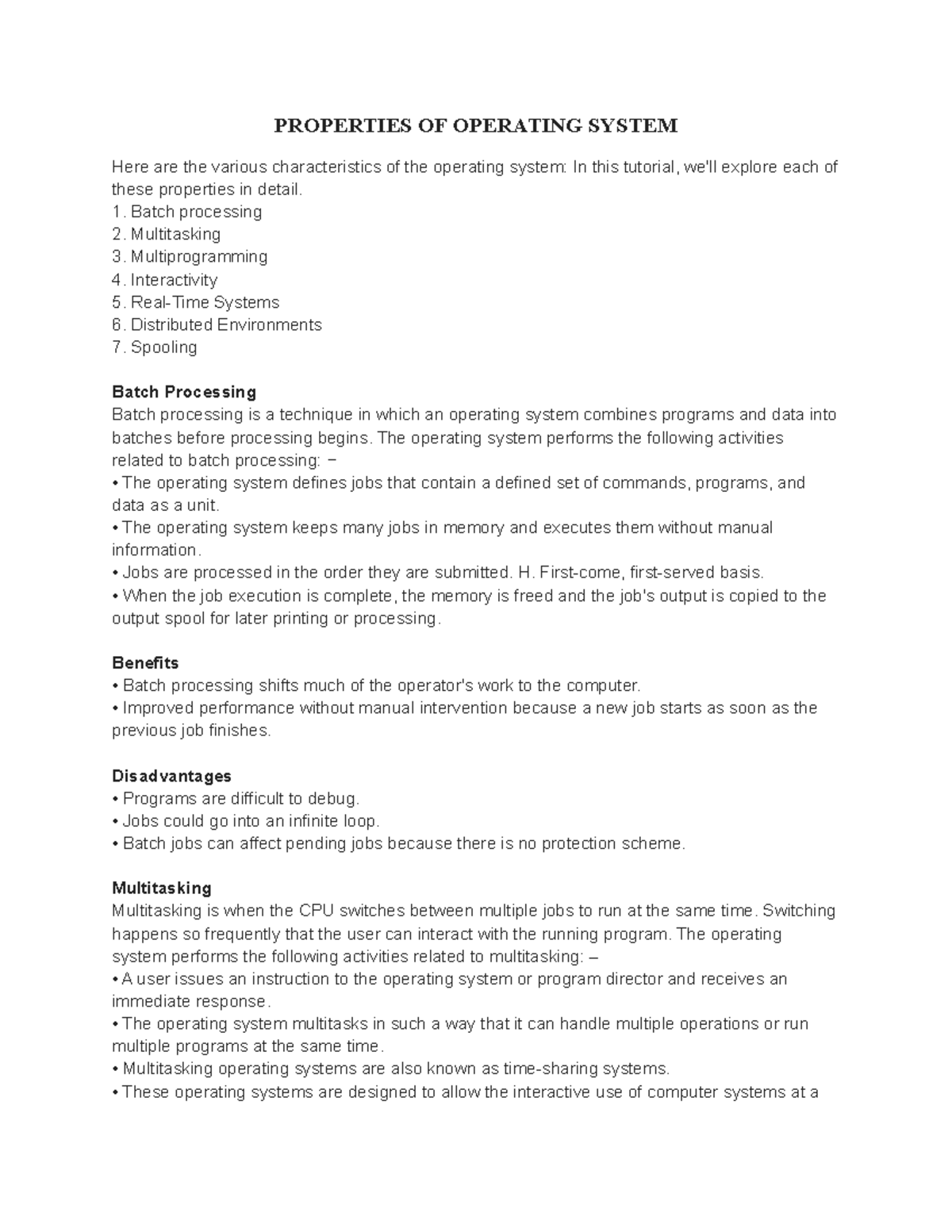 Properties OF Operating System - PROPERTIES OF OPERATING SYSTEM Here are the various ...