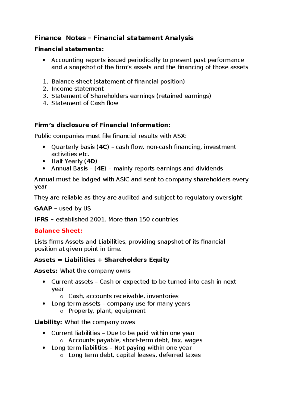 Week 2 - Financial Statements - Finance Notes – Financial statement ...