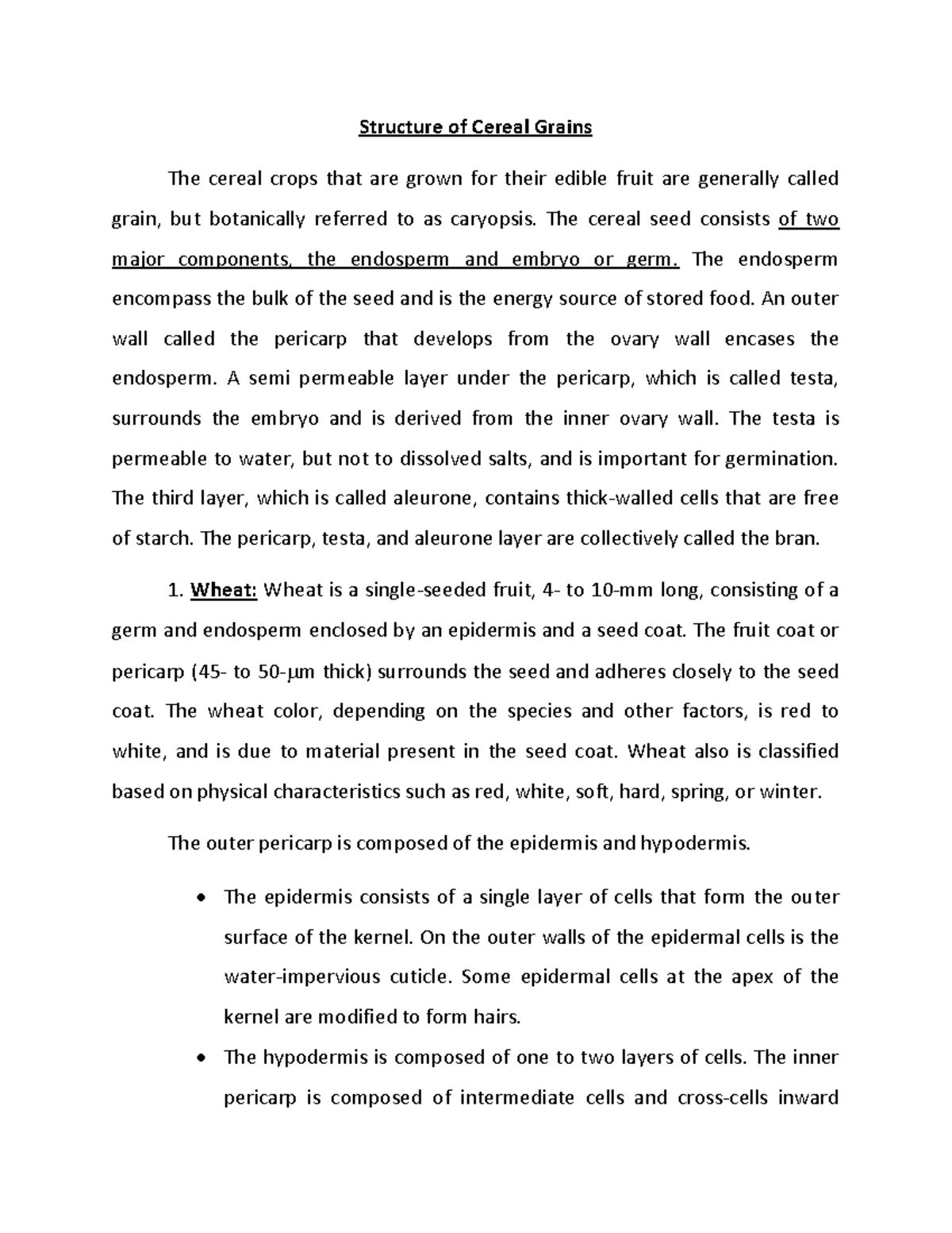 Structure of Cereal Grains - The cereal seed consists of two major ...