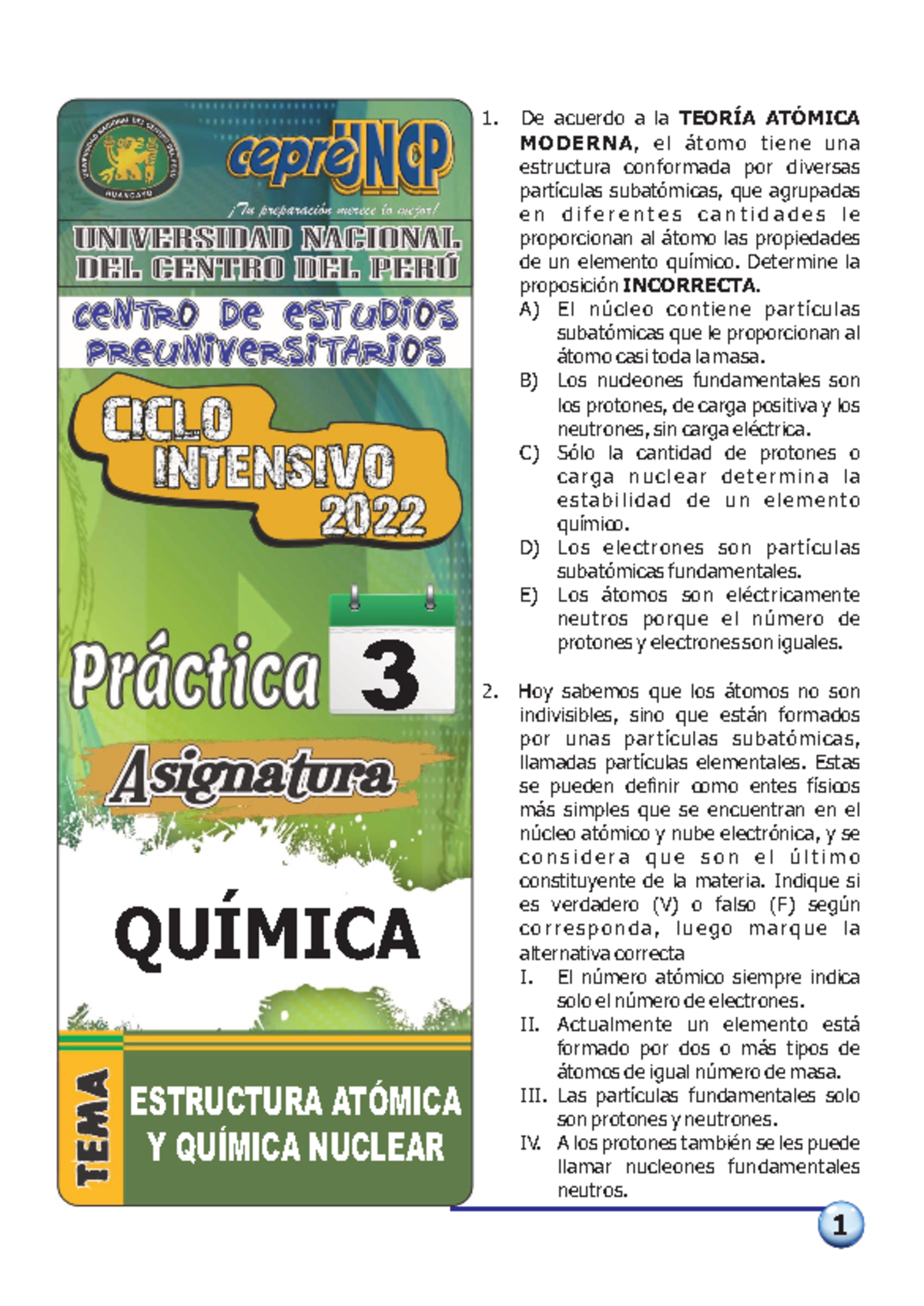 Química 03 clase - 1 De acuerdo a la TEORÍA ATÓMICA MODERNA, el átomo ...
