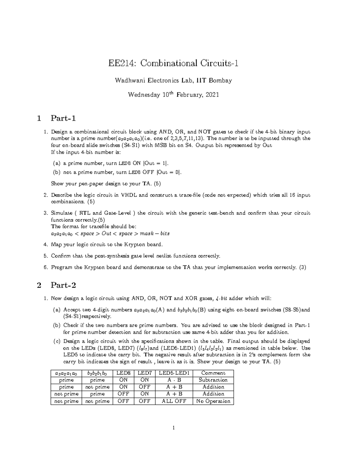 EE214 Experiment 1 PART 1 - EE214: Combinational Circuits- Wadhwani Electronics Lab, IIT Bombay ...