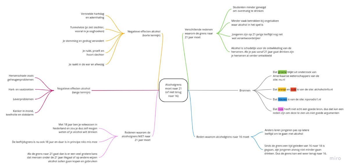 Mindmap pleidooi alcoholgrens - Nederlands - Studeersnel