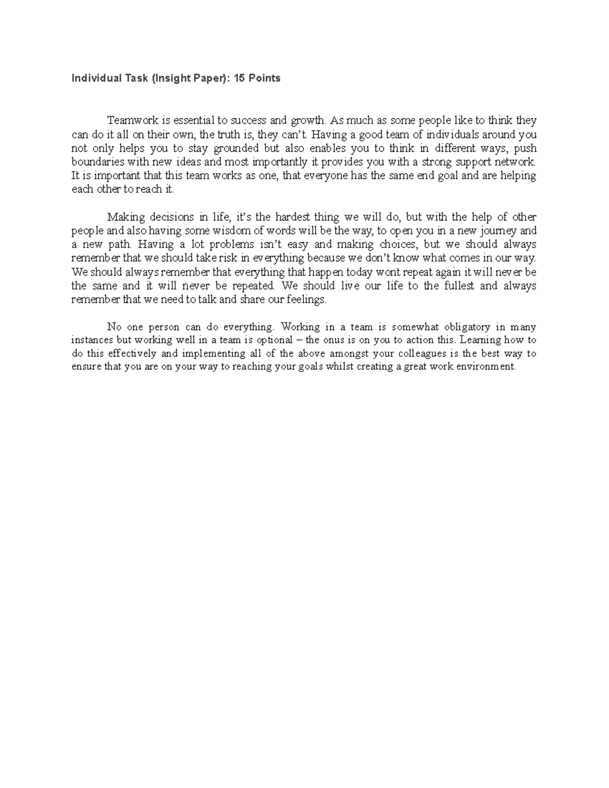 Caballero, Insight Paper - Individual Task (Insight Paper): 15 Points ...