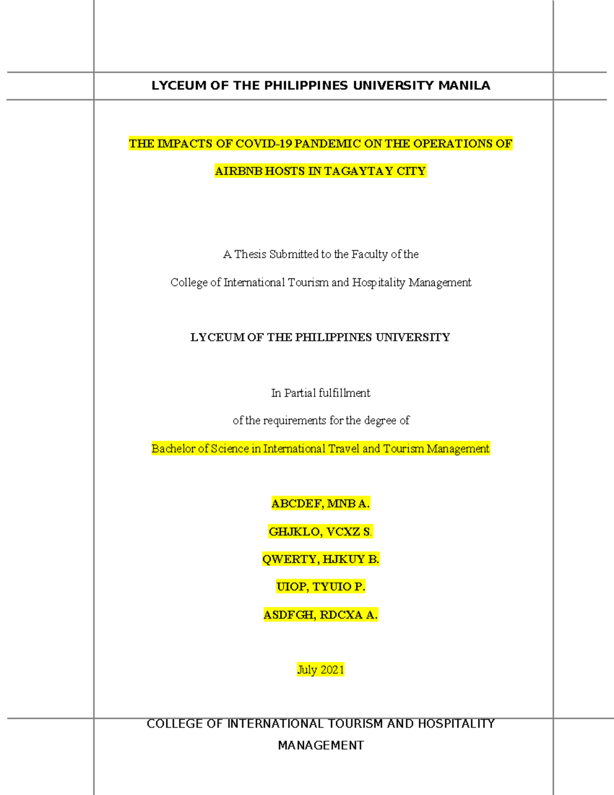 Preliminary Section References Sample - THE IMPACTS OF COVID-19 ...