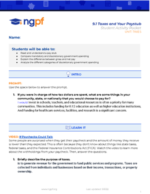 Module Three Lesson One Activity - NGPF Activity Bank Paying for ...