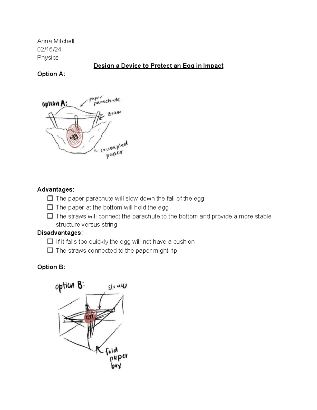 Anna Mitchell- Design a Device to Protect an Egg on Impact - Anna ...